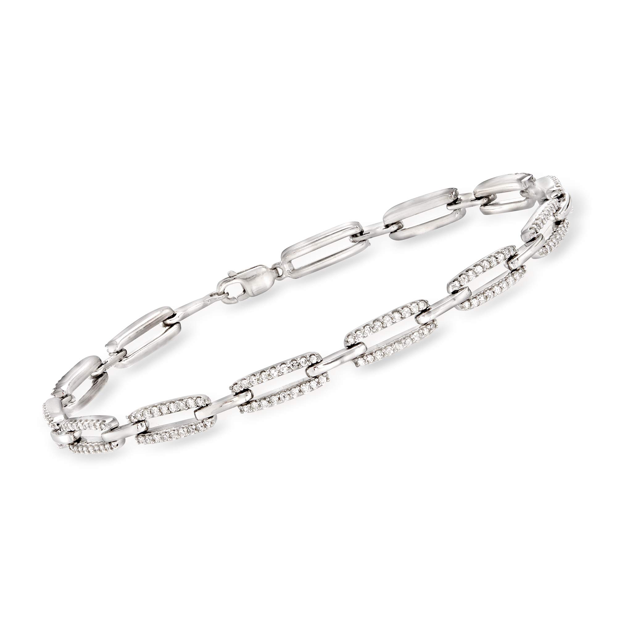 Ross-Simons 1.00 ct. t.w. Diamond Paper Clip Link Bracelet in Sterling Silver. 7 inches