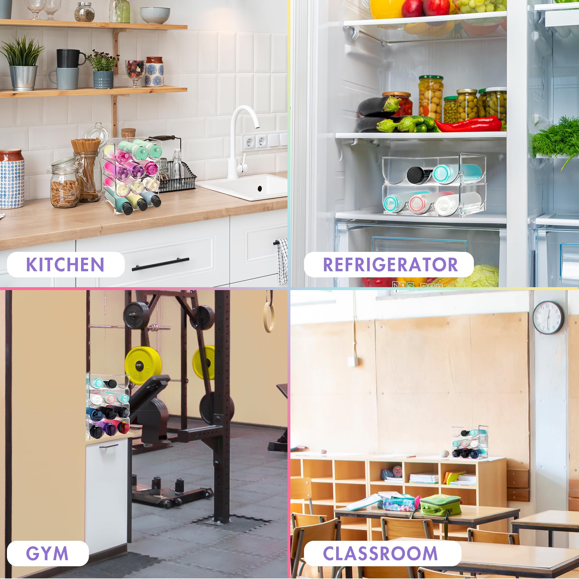 Plastic Stackable Water Bottle Holders Wine and Water Bottle Organizer Cabinet Organization Rack Kitchen Pantry Refrigerator Storage Bins