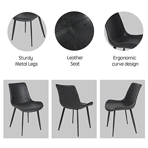 Miereirl Dining Chairs Set of 4 with PU Cushion Mid Century Modern Metel Legs for Indoor Kitchen & Dining Room Chairs Comfortable Chairs Suitable for Home Coffee Black