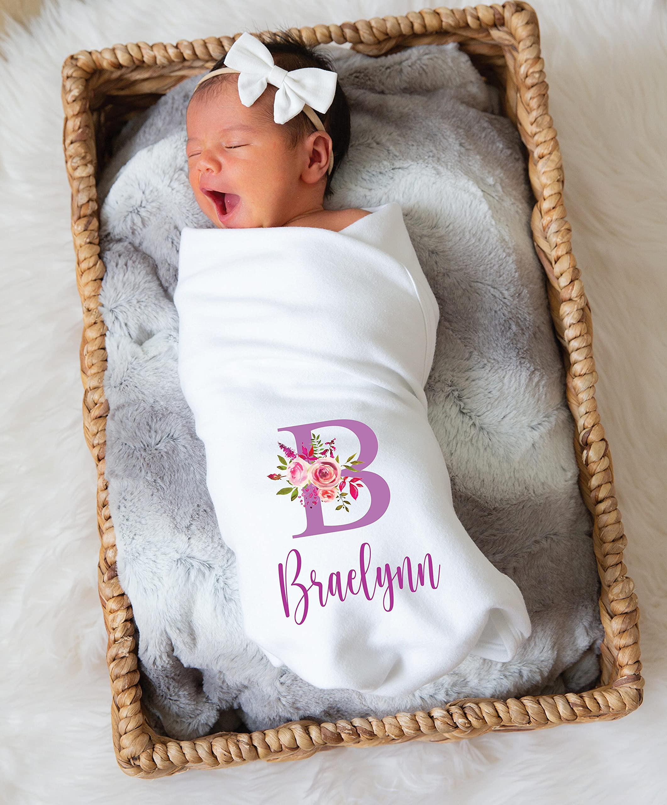 Personalized Baby Gift Girls - Baby Brush and Comb Set, Suitable for Ages 0-3 Years, New Baby Gift - Floral Initial Purple, Baby Gift