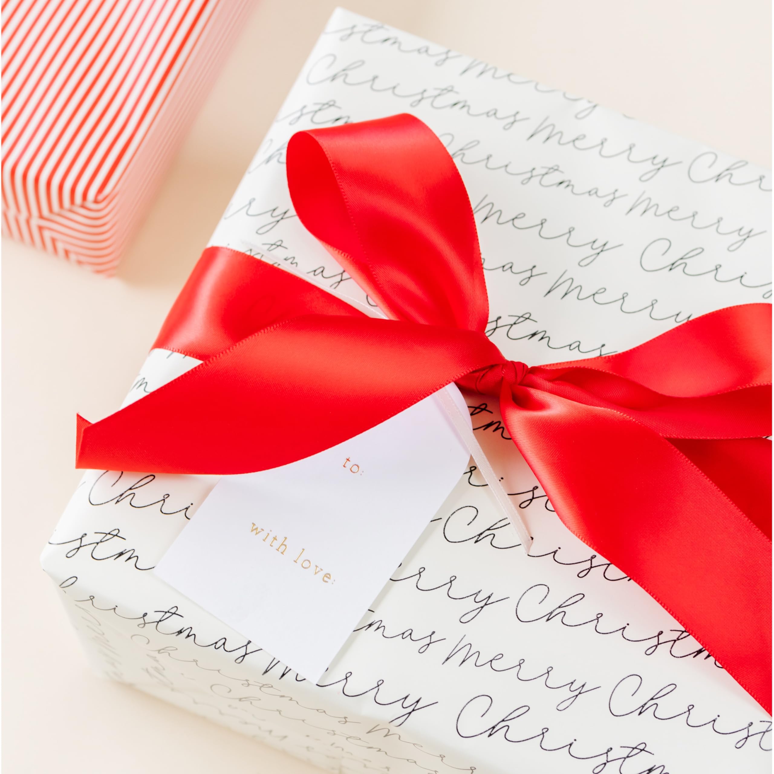 Merry Market 3-pack Premium Satin Christmas Wrapping Paper, Minimal Holiday Gift Wrap, Red Stripe, Solid Green and Merry Christmas - 30β x 168β per roll, 105 square feet total