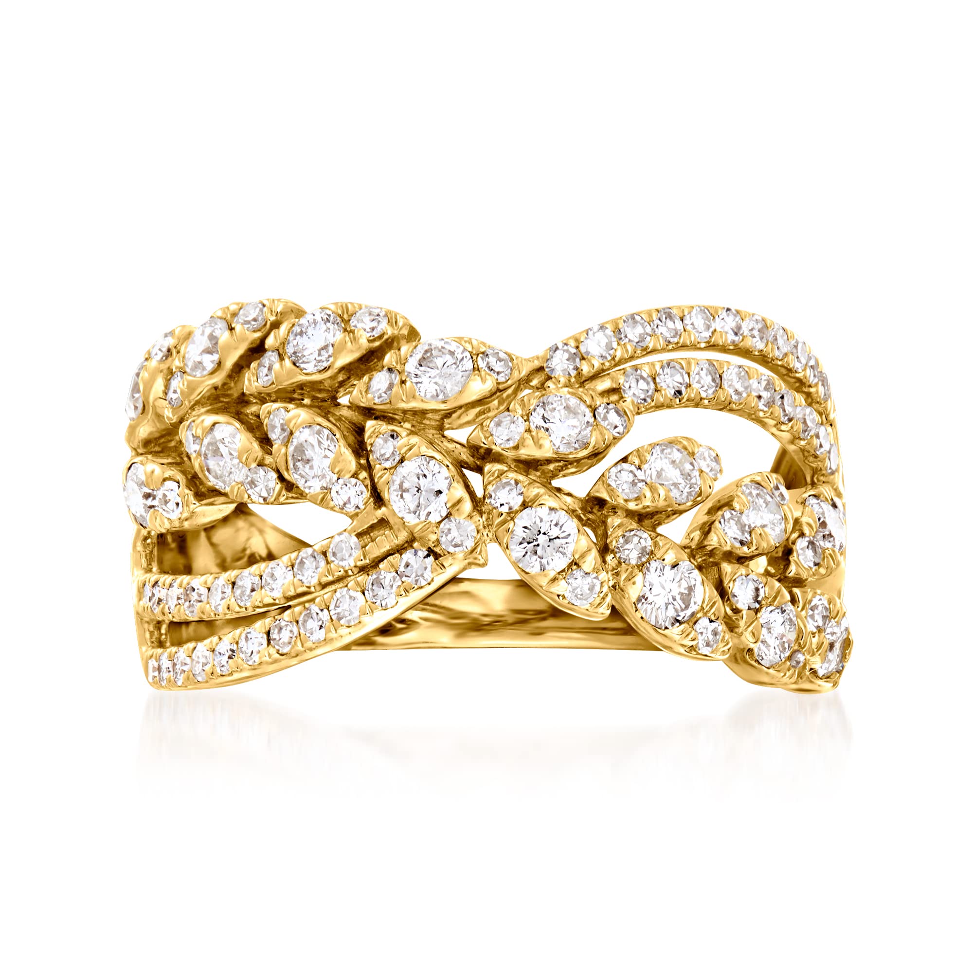 Ross-Simons 1.00 ct. t.w. Diamond Leaf Crossover Ring in 14kt Yellow Gold. Size 6