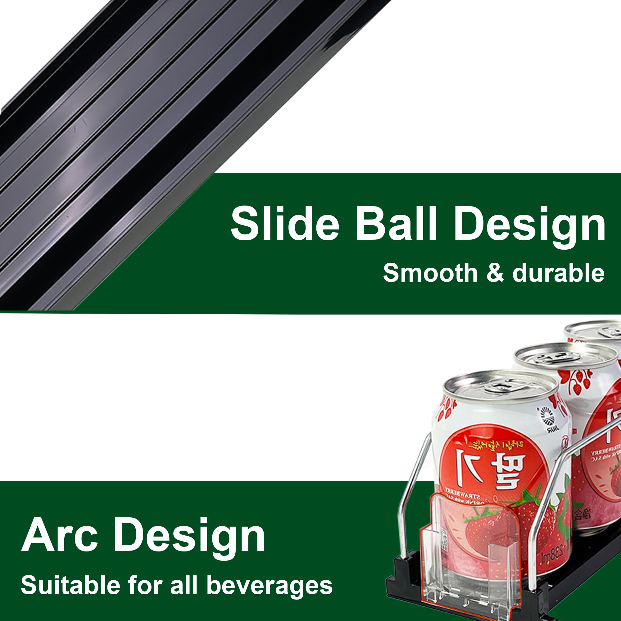 Loyareal Drink Organizer for Fridge, 12oz 16oz 20oz Soda can Dispenser for Refrigerator, Self-Pushing Drink Organizer for Fridge, and Adjustable Width, Hold 25 cans (5 Rows, 15"D)