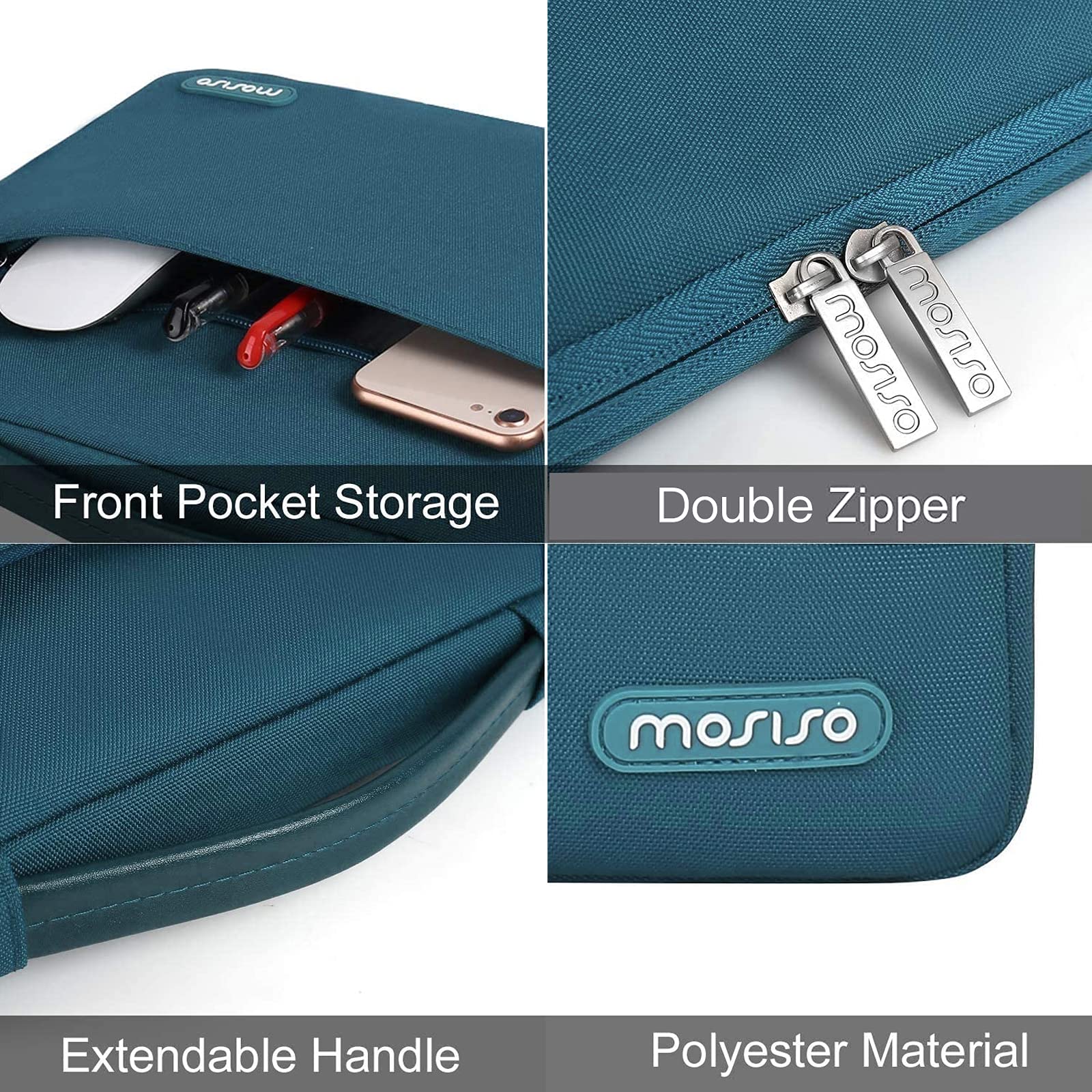 MOSISO 360 Protective Laptop Sleeve Compatible with MacBook Air 15 inch M2 A2941 2023/Pro 16 2023-2019 M3 A2991 M2 A2780 M1 A2485 A2141, 15-15.6 inch Notebook, Polyester Bag with Belt, Deep Teal
