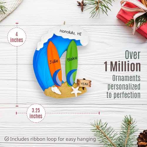 Personalized Couple Christmas Ornaments 2023 - Fast & Free 24h Customization β Surfing Big Wave in Beach Christmas Decorations with Name - Comes Gift-Wrapped