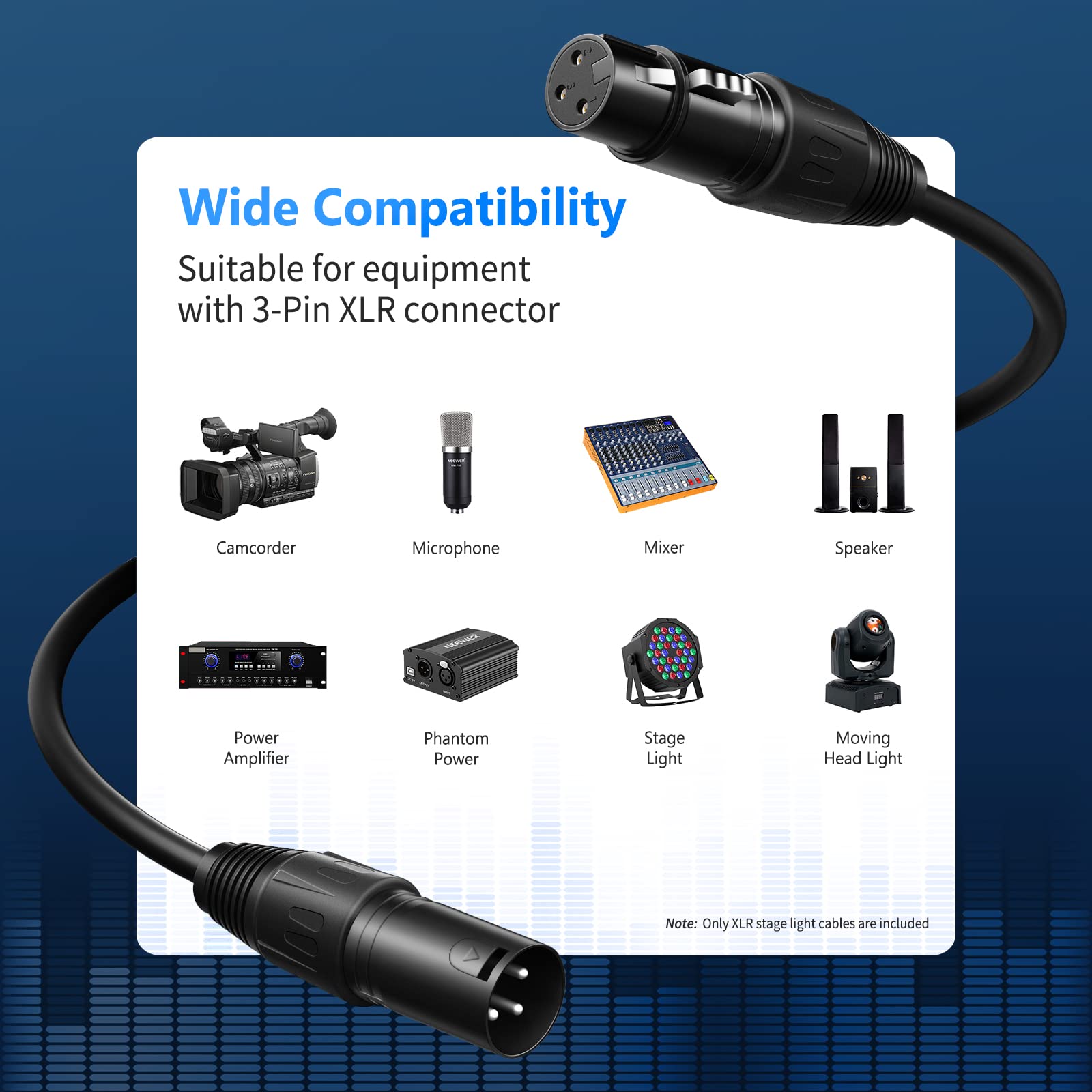 Neewer 8 Pack 6.5 feet/2 Meters Stage Light Cable Wires with 3 Pin Signal XLR Male to Female Connection for Moving Head Light Par Light Spotlight with XLR Input and Output