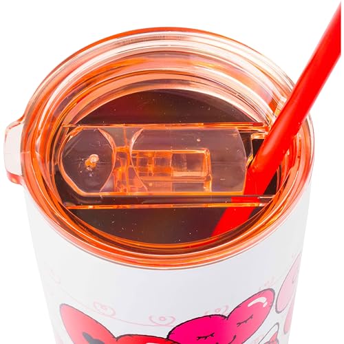 Silver Buffalo Sanrio Hello Kitty Heart Balloons Double Walled Stainless Steel Tumbler with Straw, 22 Ounces