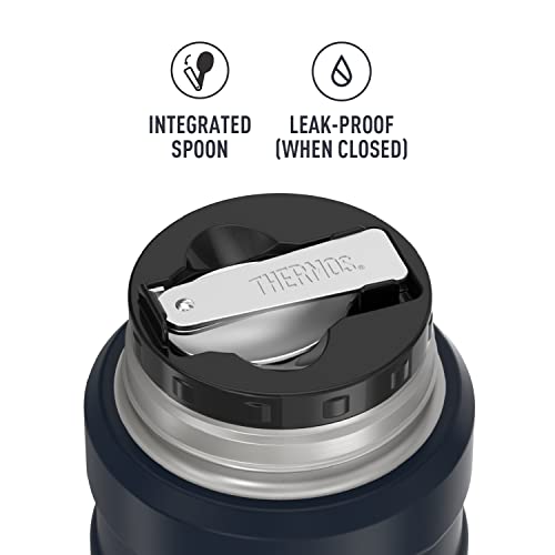 THERMOS Stainless King Vacuum-Insulated Food Jars with Spoon, 24 Ounce, Rustic Red and 16 Ounce, Midnight Blue