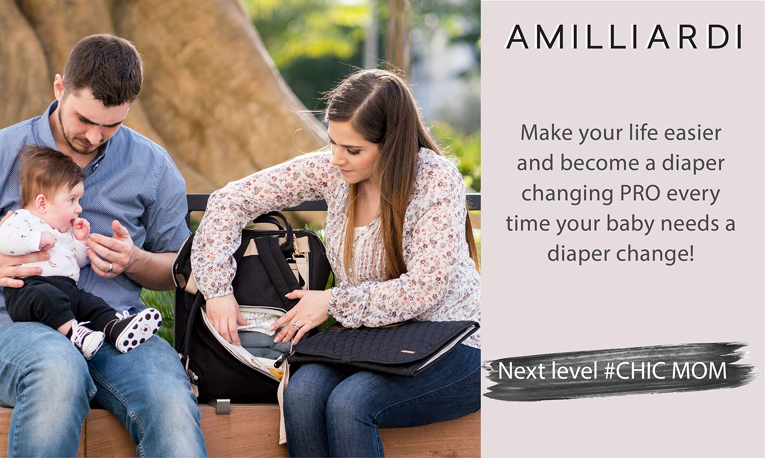 Portable Diaper Changing Pad Stylish & Chic by AMILLIARDI for Travel w/Baby, Infant & Newborn, Changing Mat Portable (Black)