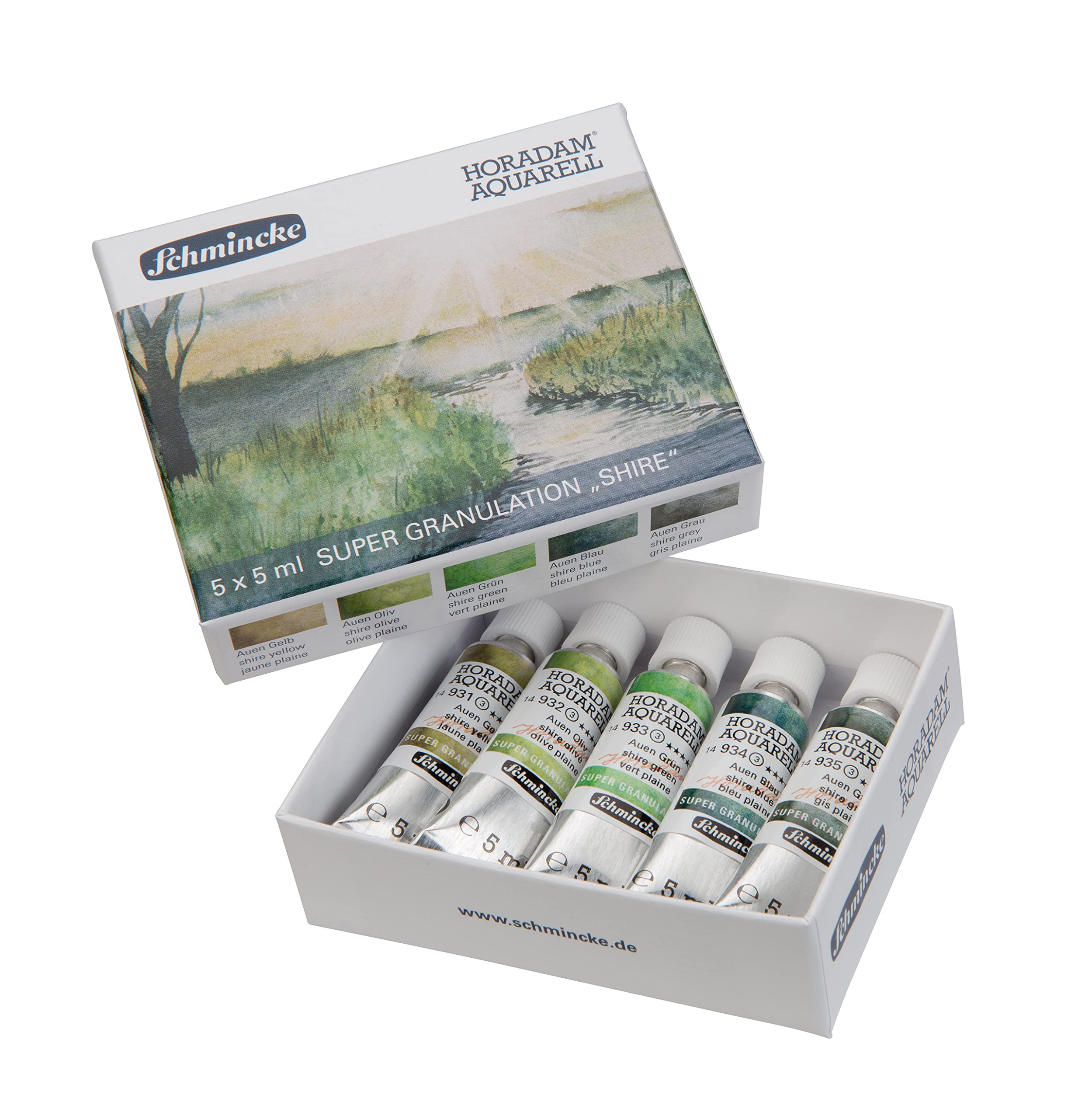 Schmincke - HORADAMĀ® AQUARELL, Super- Granulation Set Shire 5 x 5 ml tubes, 74 860 097, cardboard set, very strong granulating colors, finest, supergranulating watercolors