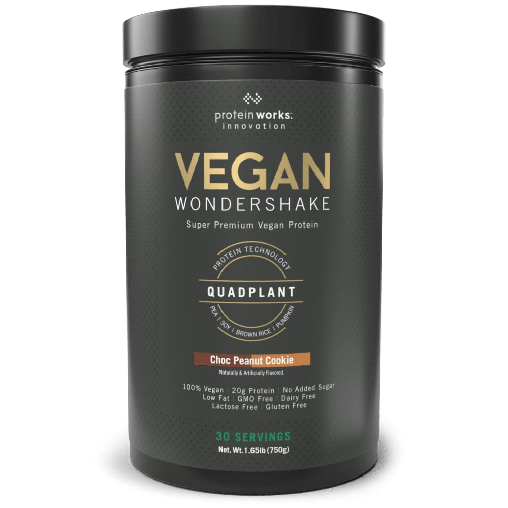 Protein Works - Vegan Wondershake | Vegan Protein Shake | Super Smooth, Amazing Taste | 21g Plant Based Protein | Premium Vegan Blend | Low Calorie | 30 Servings | Choc Peanut Cookie