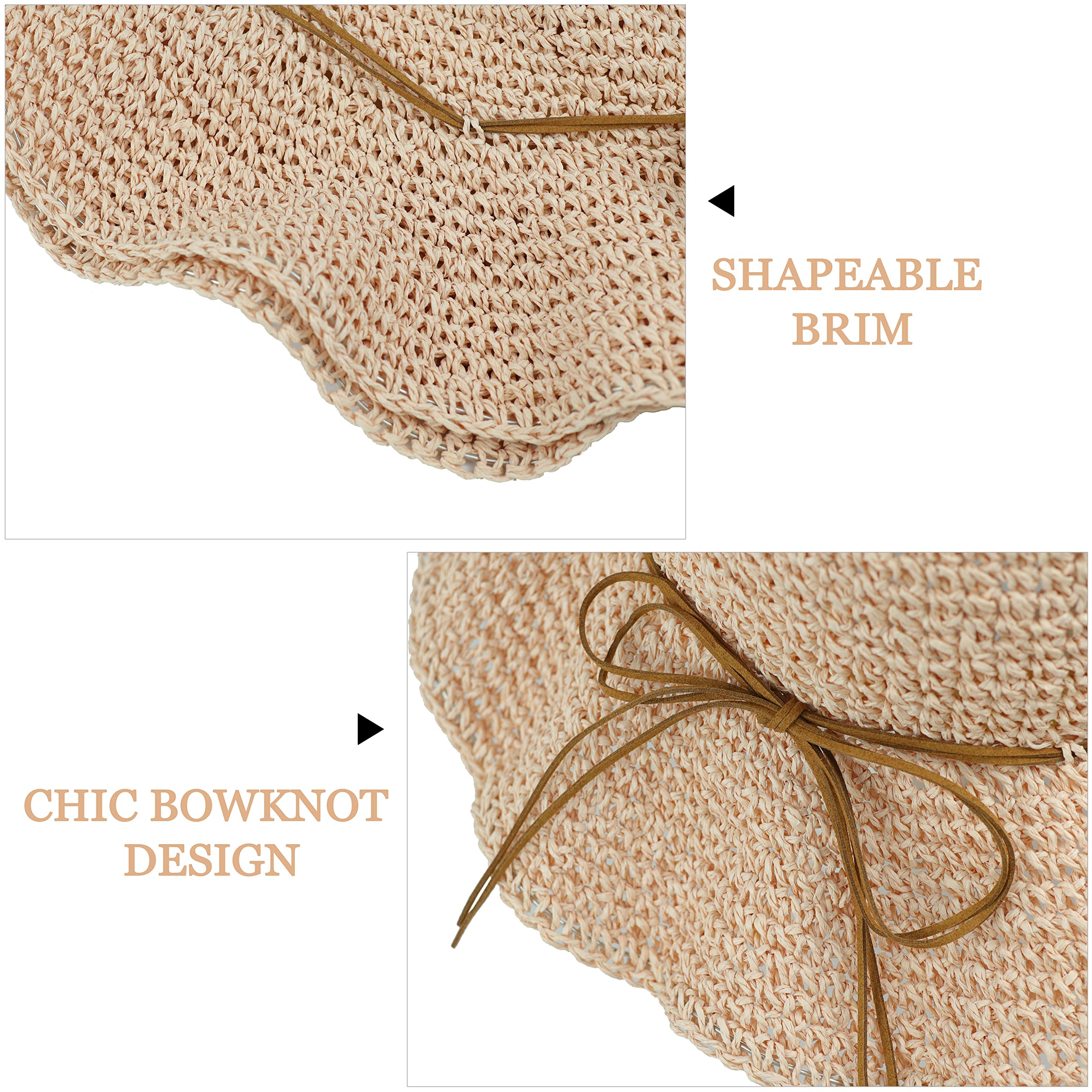 Women Sun Hat Wide Brim Floppy Beach Hat Crochet Straw Hat Breathable UV UPF 50+ Summer Hat Foldable Packable Travel Outdoor Cap Pink