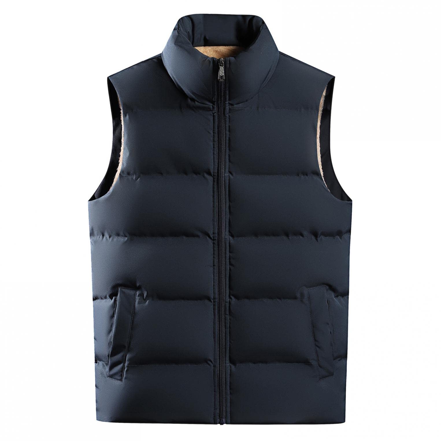 Stoota Men's Outdoor Stand Collar Fleece Jacket Vest, Casual Padded Vest Coats Puffer Vest Thick Lined Sleeveless Jacket