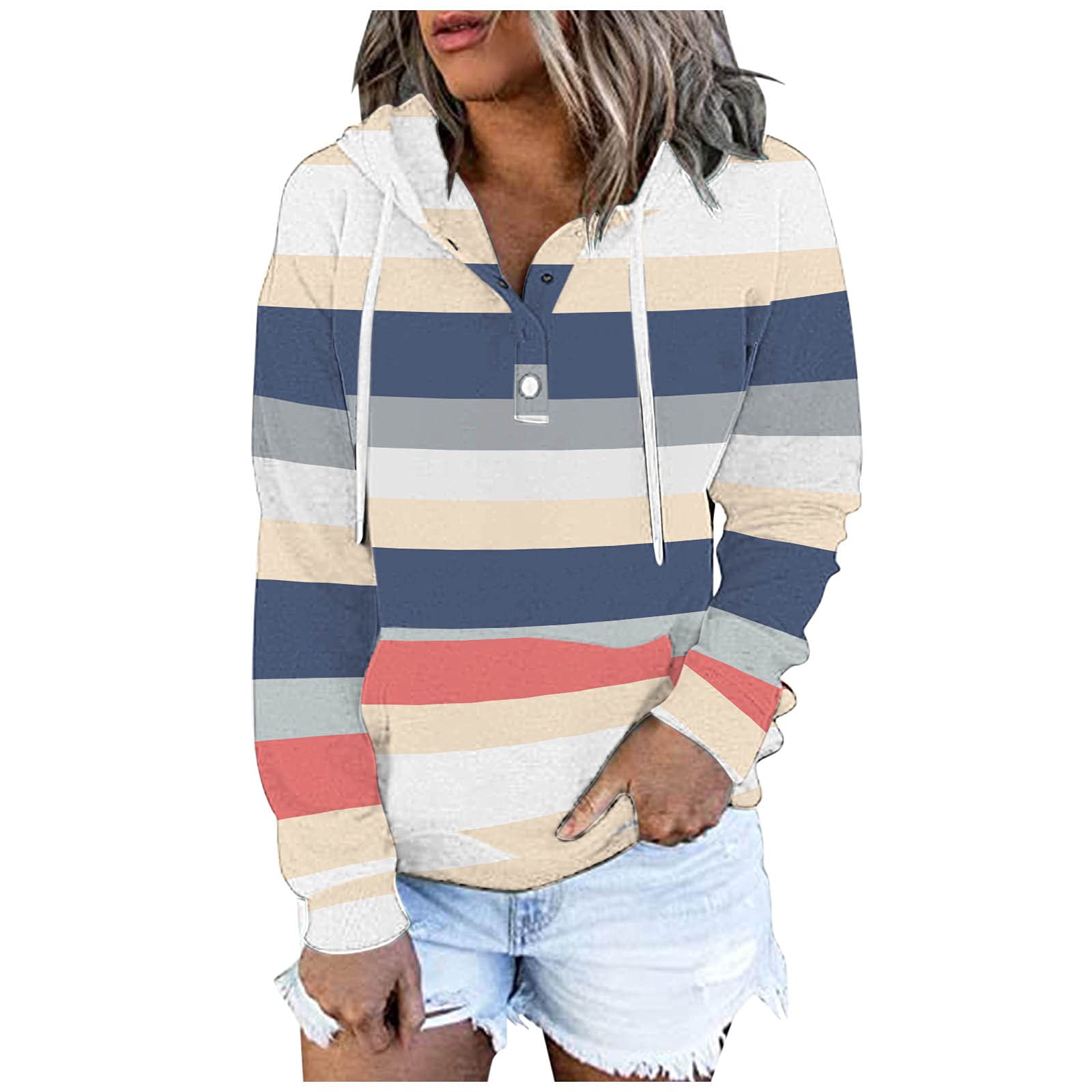 Women Tunic Shirts Solid Color Basic Hoodies Pullovers Sweatshirt Oversize Comfortable Cardigan Hoodies Fashion Couple Top Blue