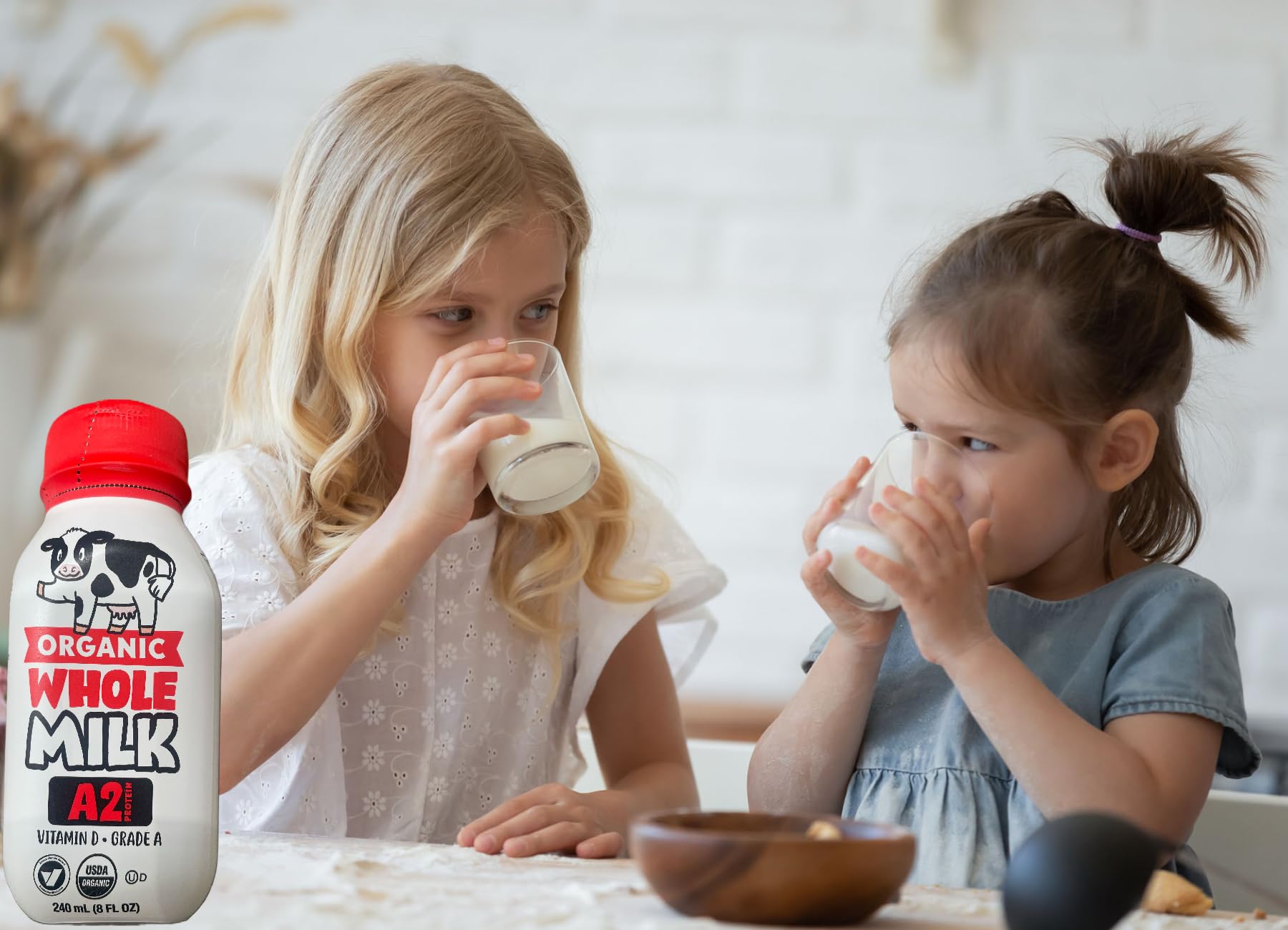 Milk A2 Whole Milk Organic Shelf Stable Whole Milk Bottle, Grass Fed Milk has Vitamin D & A2 Protein, Plus BETRULIGHT Fridge Decal - Single Serve, 8.0 Fl oz (Pack of 6)