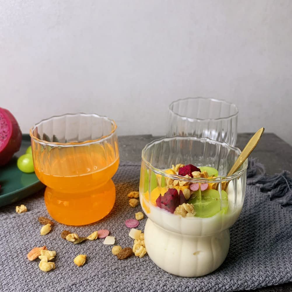 URMAGIC 2 Pcs Ribbed Drinking Glasses,9 Oz Ripple Glassware,Clear Origami Style Glass Cups,Iced Coffee Glasses,Wave Shape Beverage Cups,Clear Glass Cups for Cocktail,Whiskey,Juice,Water,Beer,Milk