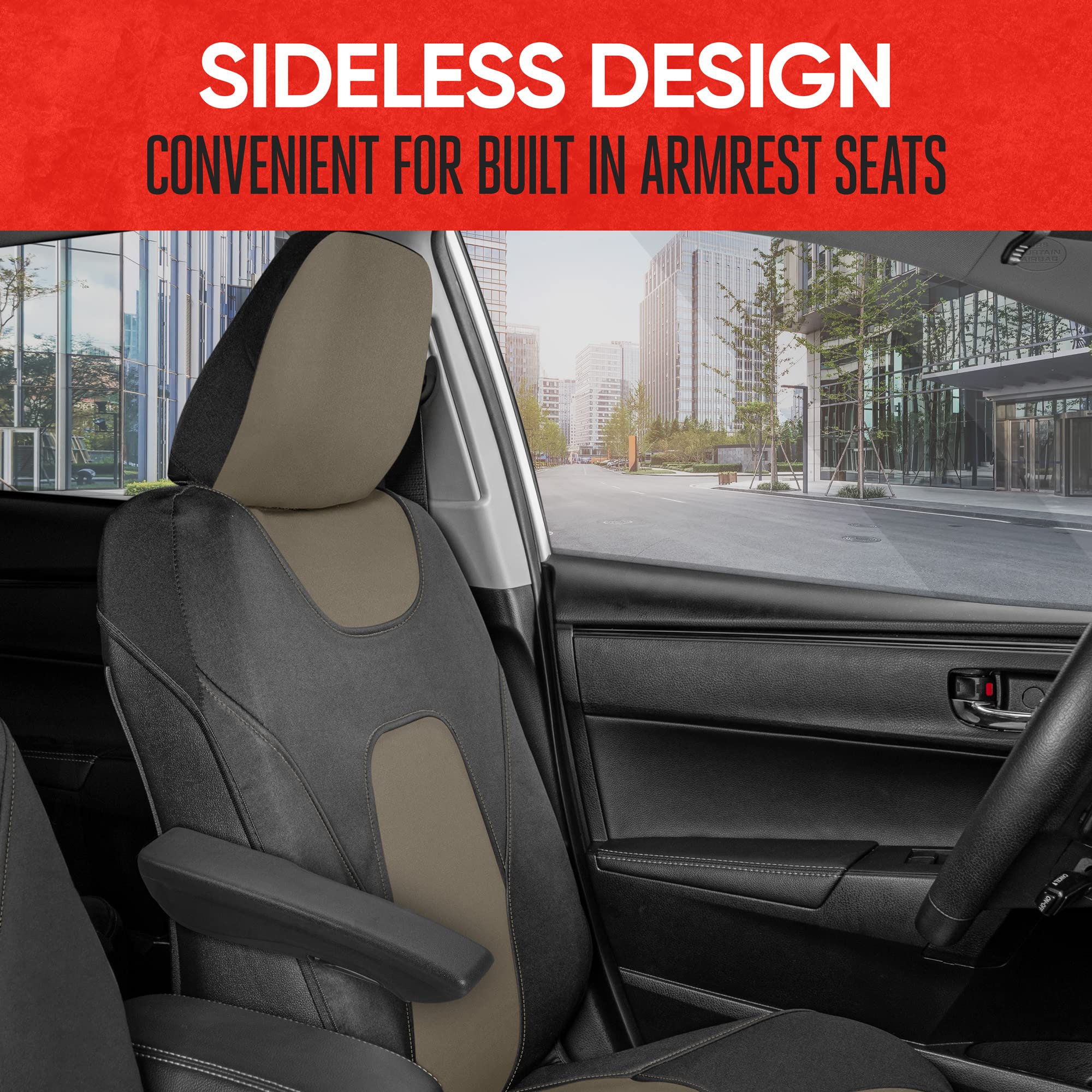 Motor Trend AquaShield Car Seat Covers for Front Seats, Beige – Two-Tone Waterproof Seat Covers for Cars, Neoprene Interior Covers for Auto Truck Van SUV