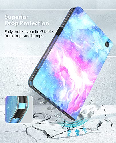 TiMOVO Case Fits All-New Kindle Fire 7 Tablet (7", 12th Generation, 2022 Release), PU Leather Protective Cover with Hand Strap Card Slot, Auto Wake/Sleep, Vertical Horizontal Stand, Dreamy Nebula