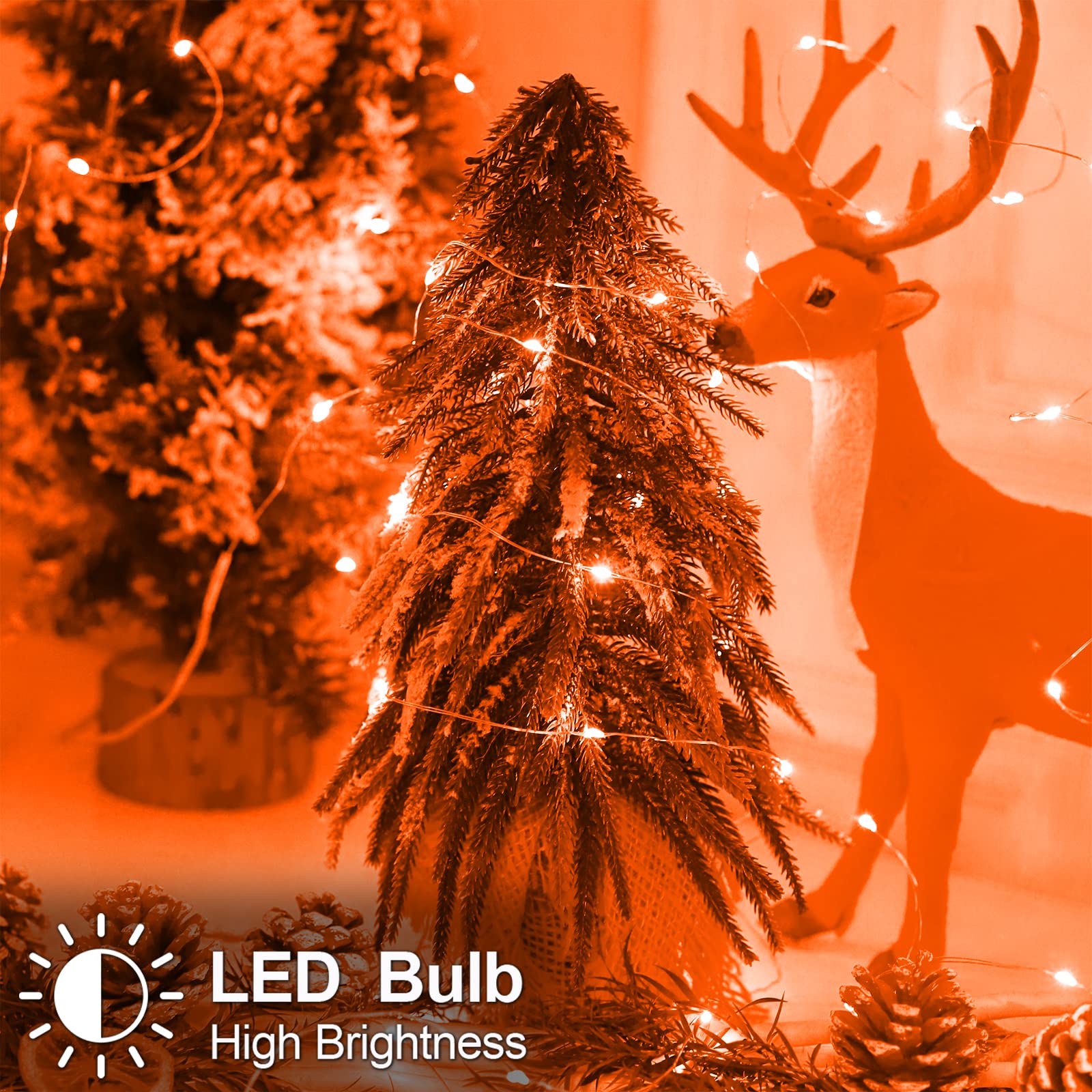 Malgero Orange Fall Fairy String Lights Battery Operated with Timer, 2Pack Total 100LED 32.8Ft Indoor Twinkle Lights Copper Wire Thanksgiving Decorfor Home,Party, Room