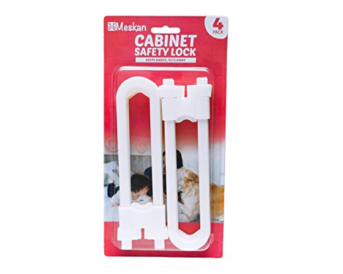 Meskan Cabinet Safety Locks - Multi-Purpose Childproof Latches and Baby Proofing Sliding Locks - U Shape Safety Latch Lock for Knobs, Handles, Doors - 4 Pack, White