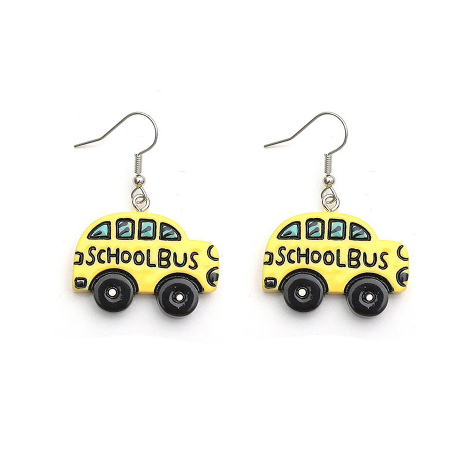 School Bus Dangle Earrings Cute Resin Yellow School Bus Drop Earring Funny Cartoon Car Bus Statement Earring for Teachers Students Women Teens Jewelry-yellow