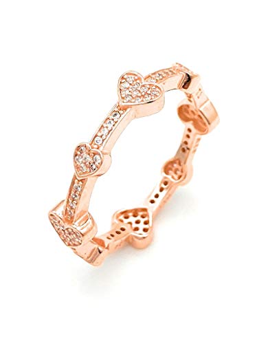 PANDORA Rose Alluring Hearts Ring Size 6 with Clear CZ 187729CZ-52