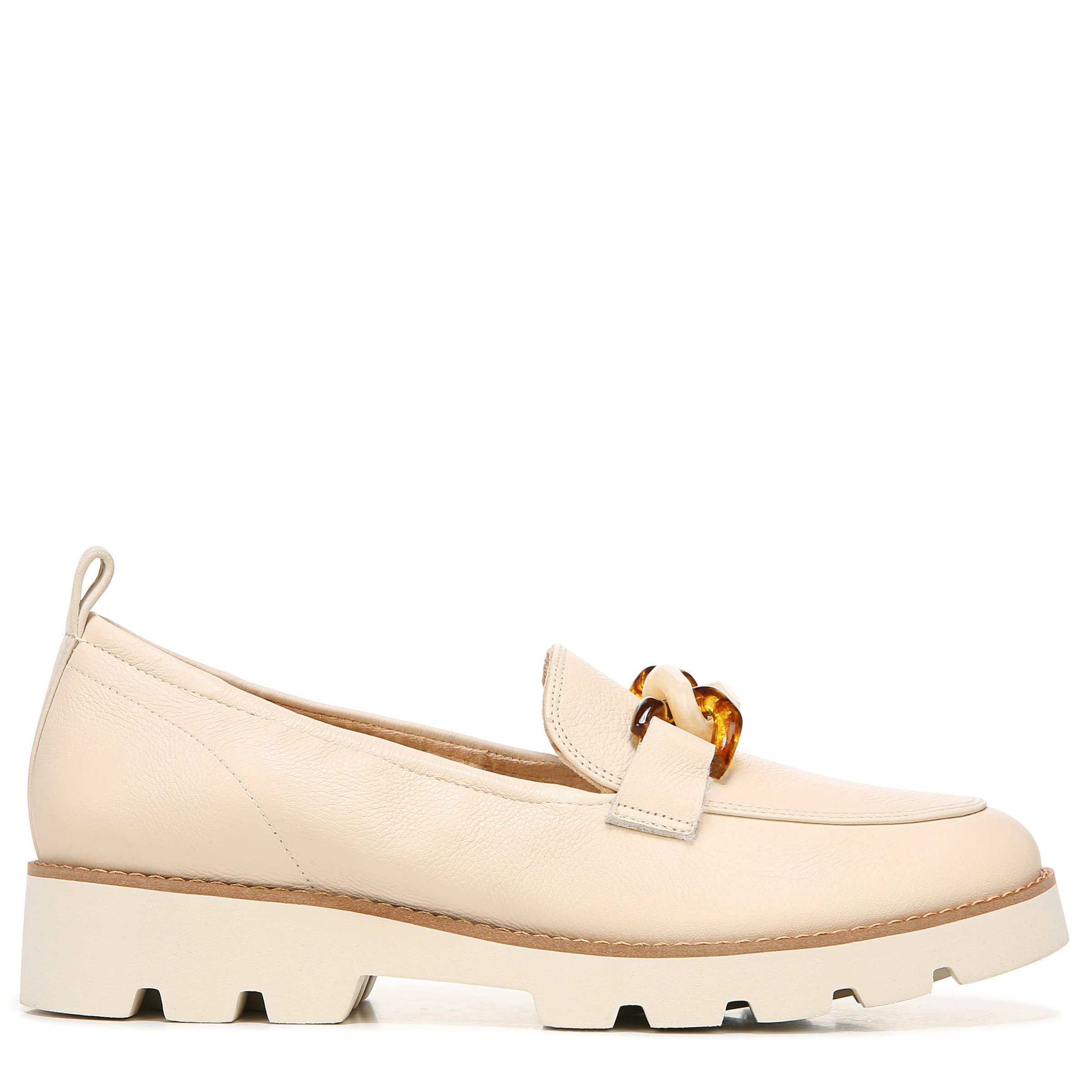 Vionic Women's Charm Cynthia Dress Lug Sole Flats - Supportive Ladies Loafer That Include Three-Zone Comfort with Orthotic Insole Arch Support, Cream 9 Wide