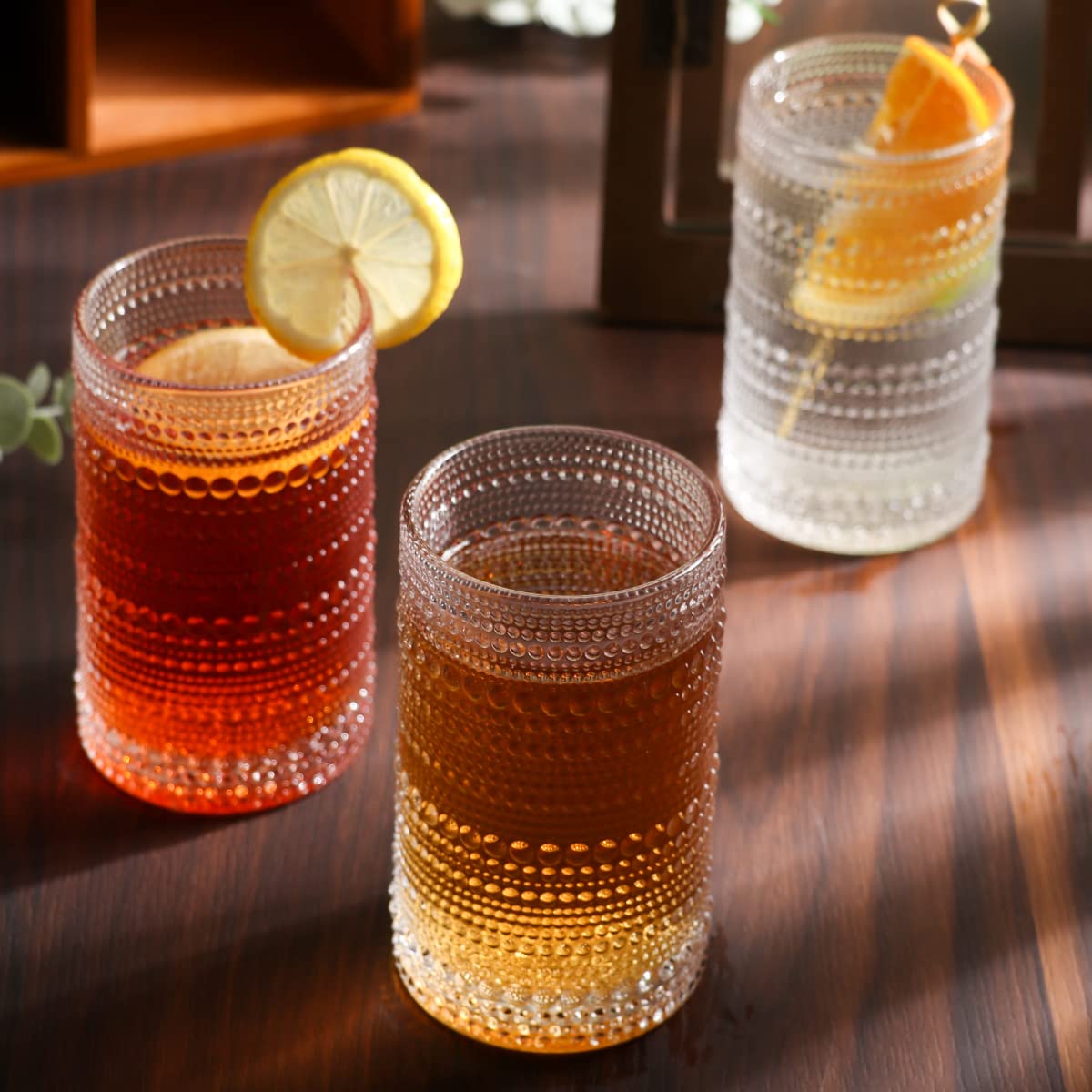 Swetwiny 4 Pack Hobnail Drinking Glasses, 12 Ounce Vintage Drinking Glasses, Old Fashioned Glassware Highball Glasses Water Glasses for Cocktail Whiskey Bear Coffee