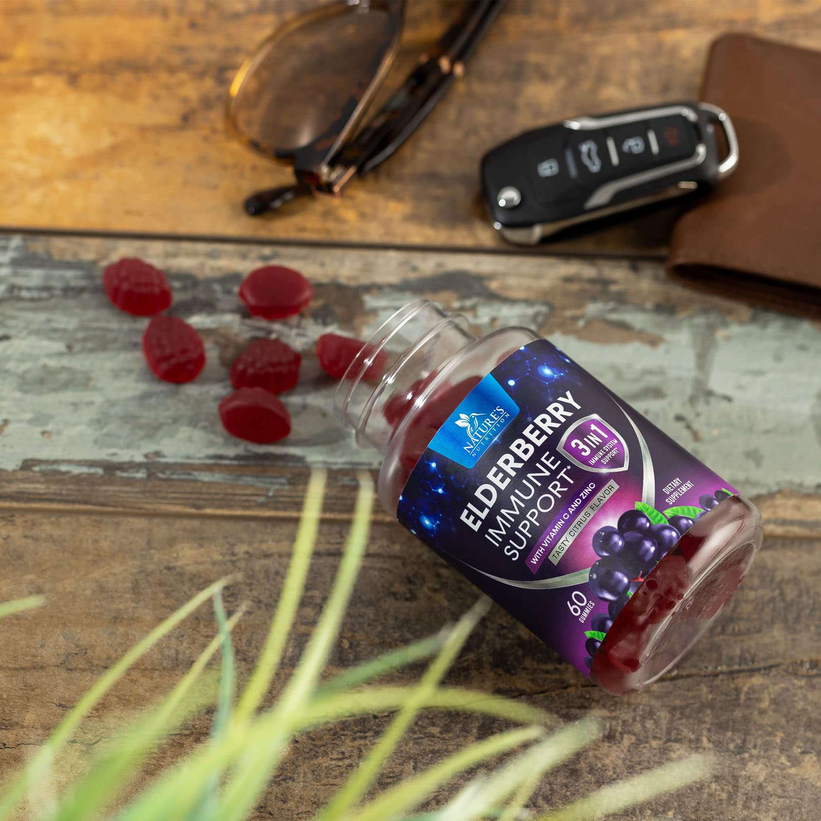 Sambucus Elderberry Immune Gummies, Daily Immune Support with Vitamin C, Vitamin D3, Zinc, Immune Support Gummy Vitamin Supplement, Black Elderberry for Adults, Kid, Gluten Free Non-GMO - 60 Gummies