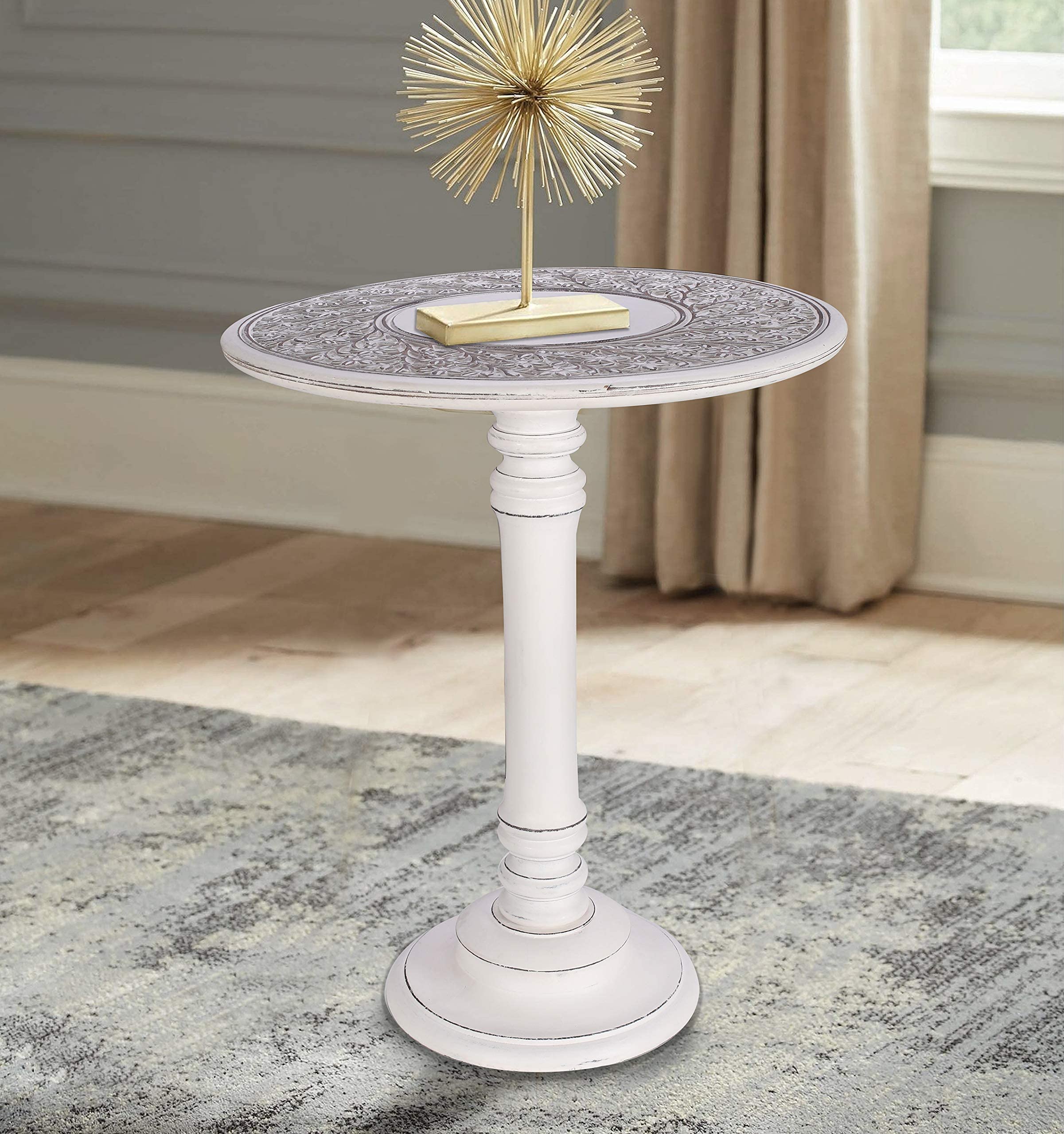 Round Side Table, Small Table, Side Table, Round End Table, End Table, Altar Table, Wood Accent Table, Coffee Table- Living Room End Table for Books and Plants- 18x22 Antique White