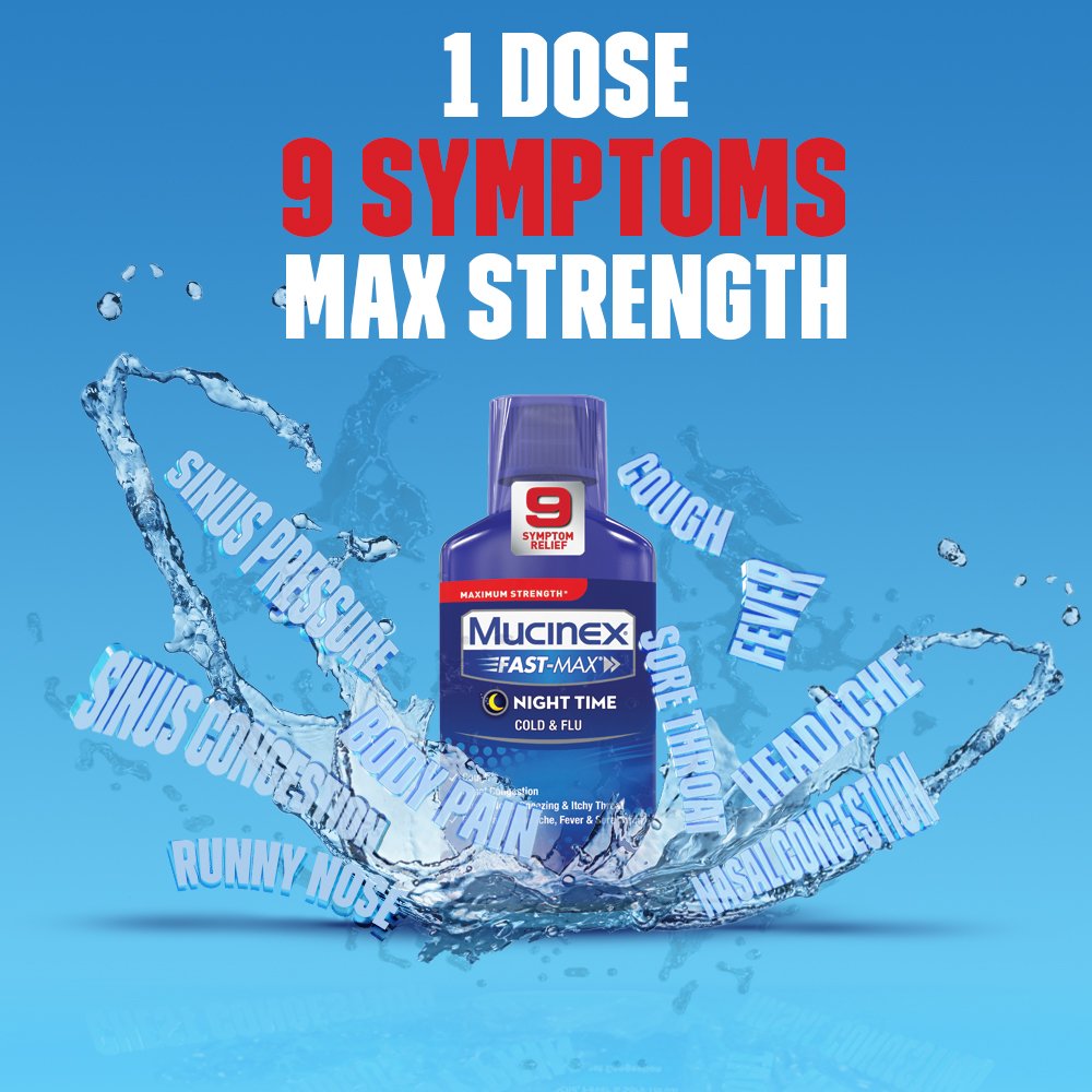 Mucinex Fast-Max Adult Nighttime Cold and Flu Liquid, 6 Ounce (Pack of 4)