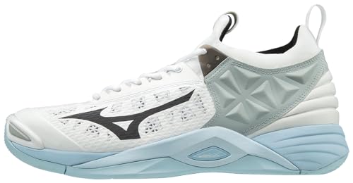 Mizuno Women's Wave Momentum Volleyball Shoe, white-blue, 10.5 B US