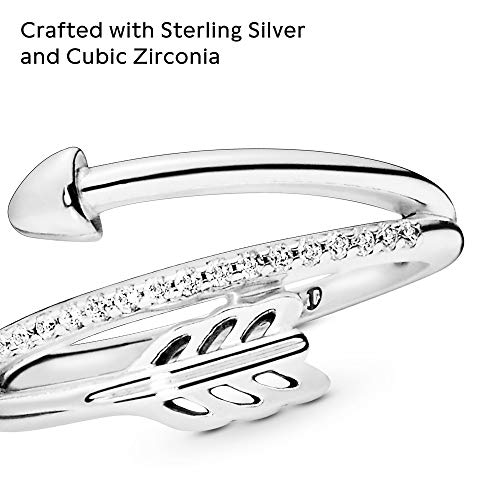Pandora Wrap-Around Arrow Ring - Sterling Silver Ring for Women - Layering or Stackable Ring - Gift for Her - Sterling Silver with Clear Cubic Zirconia - Size 7.5