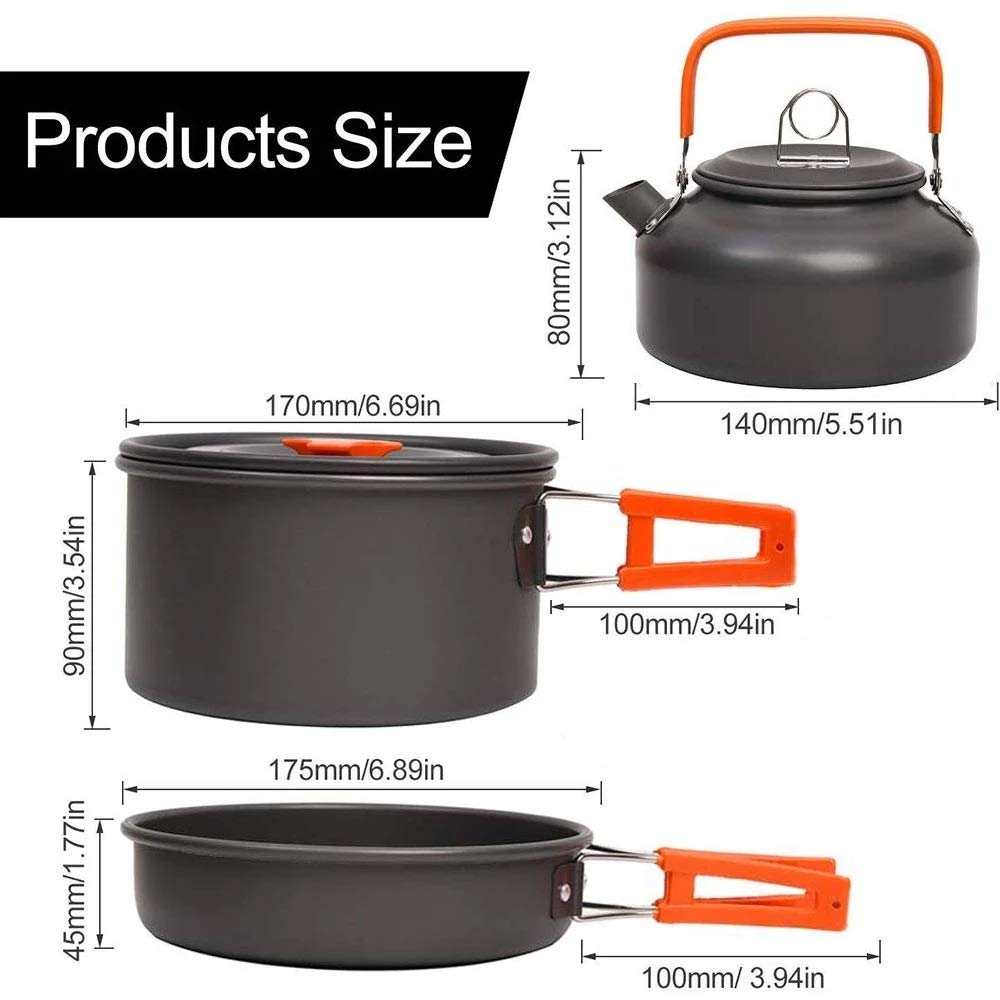 YFDM Camping Cookware Kit Outdoor Aluminum Cooking Set Water Kettle Pan Pot Travelling Hiking Picnic BBQ Tableware Equipment