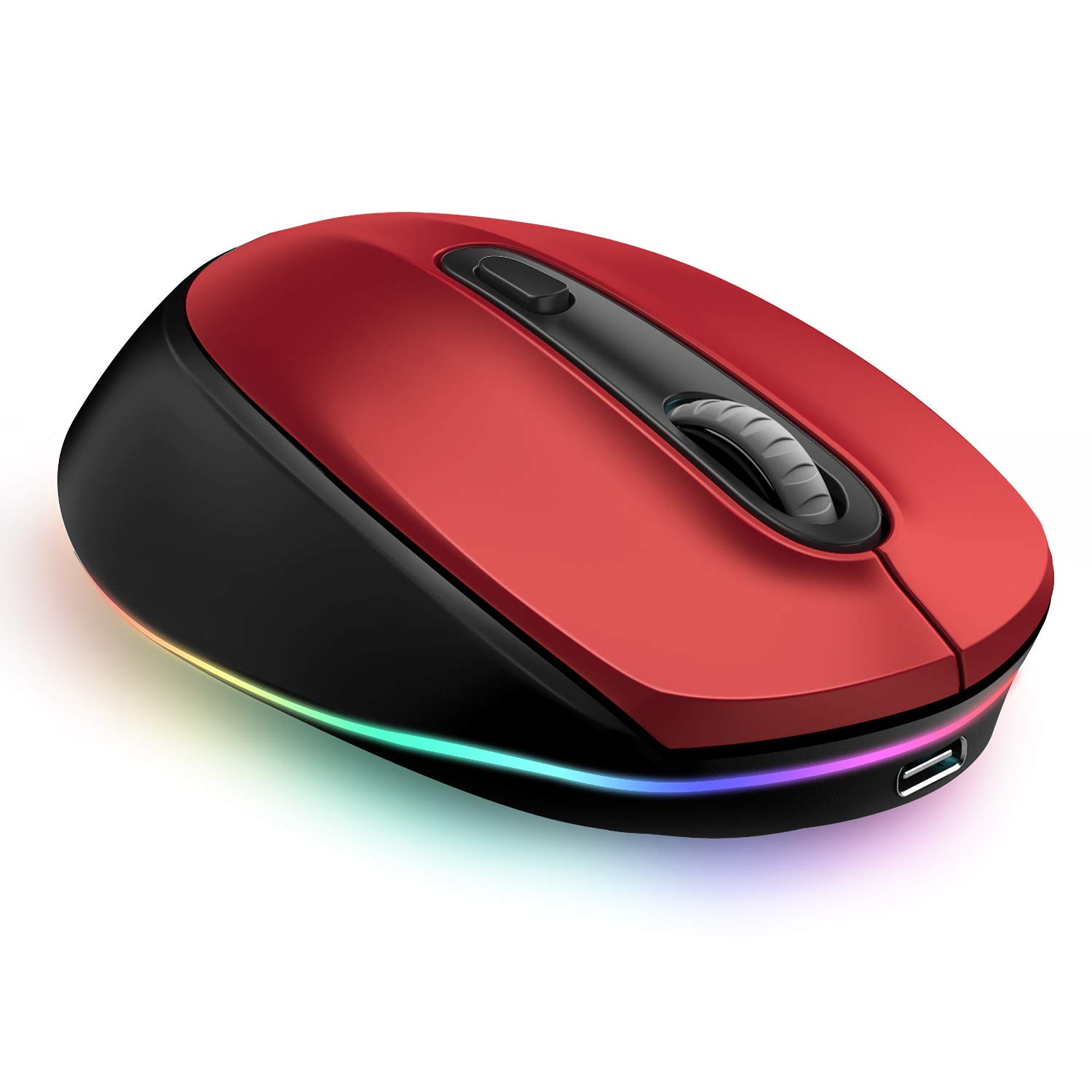 seenda Bluetooth Mouse - Ultra-Quiet, Rechargeable, Light-Up Wireless Mouse (Bluetooth 3.0/5.0+USB) for Computer, Laptop, Notebook, Kids' Chromebook, Mac, and Windows - Black and Red