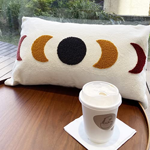 Molili Abstract Boho Throw Pillow Covers,Sun and Moon Tufted Decorative Lumbar Cushion Case Pillowcase for Couch Sofa Bedroom Living Room Farmhouse(12×20inch)