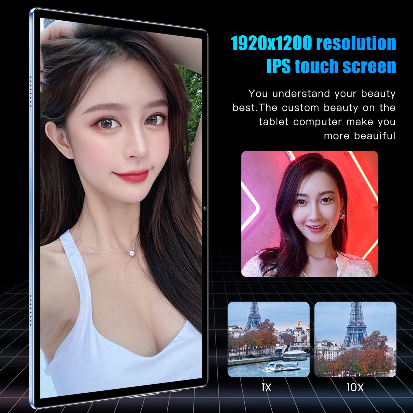 Yunseity 10.1 Inch HD Tablet, 8GB RAM 256GB ROM Supports 2.4 5G WiFi, Smart Gaming Tablet with 5MP 13MP Cameras, MT6592 8 Core CPU, 5800Mah Battery, Dual SIM Cards
