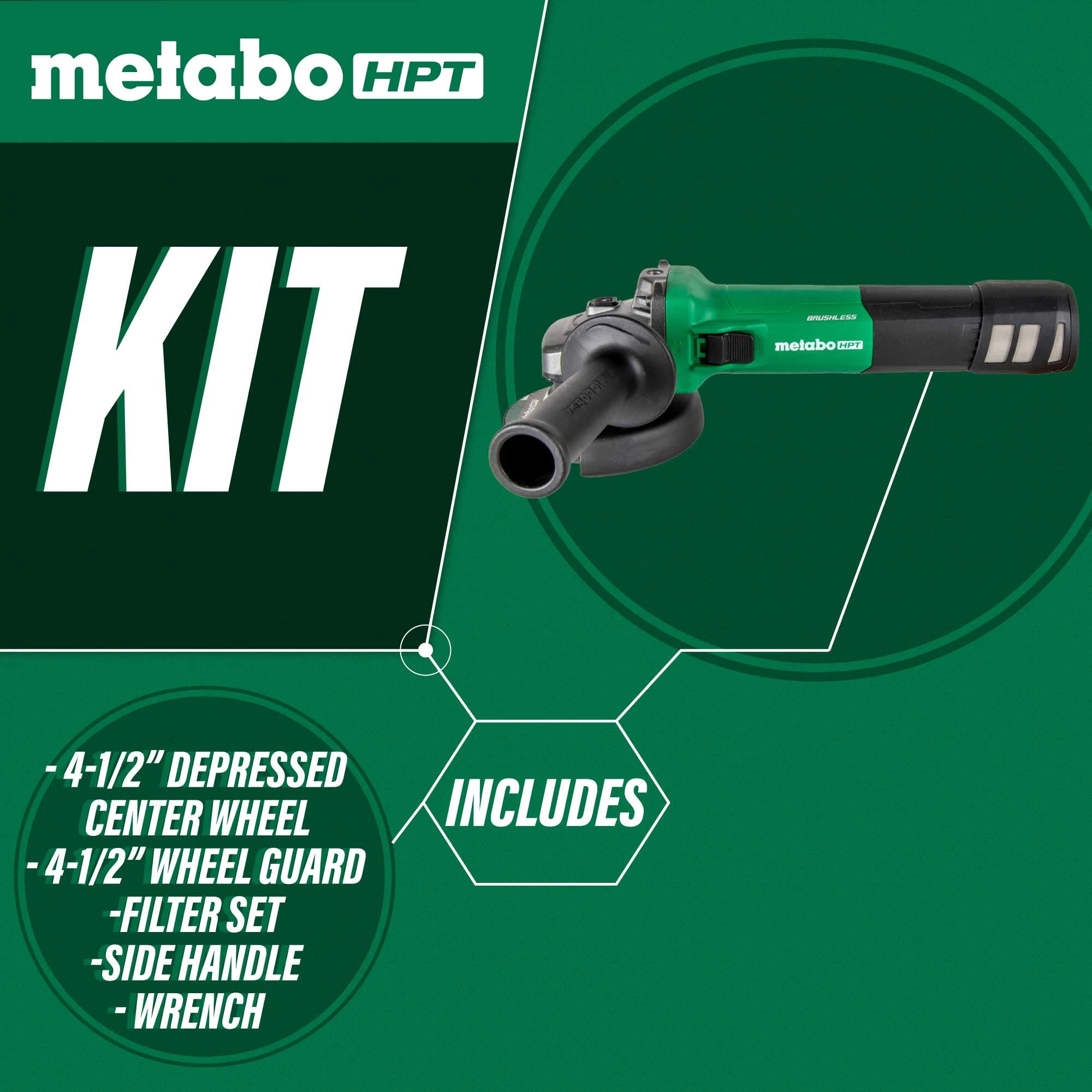 Metabo HPT Angle Grinder | 4-1/2-Inch | AC Brushless | Variable Speed | 12-Amp Motor | 2,800-10,000 Rpm | 1,300W | Slide Switch W/Trigger Lock-On | 1-Year Warranty | G12VE
