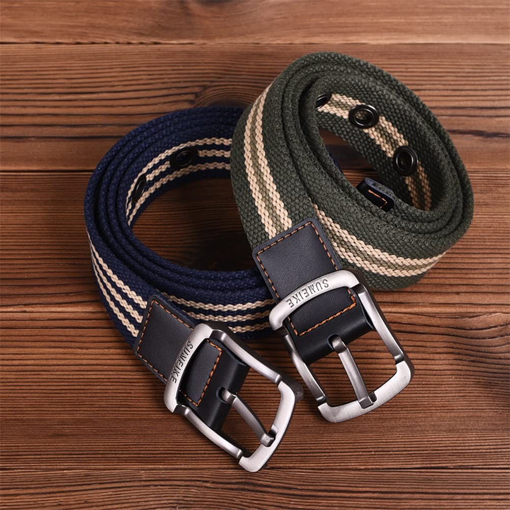 VISDEA Breathable Canvas Web Belts Men Casual Jeans Belt Wide 3.5cm (Blue, 110cm(Fit Waistline 28-36''))