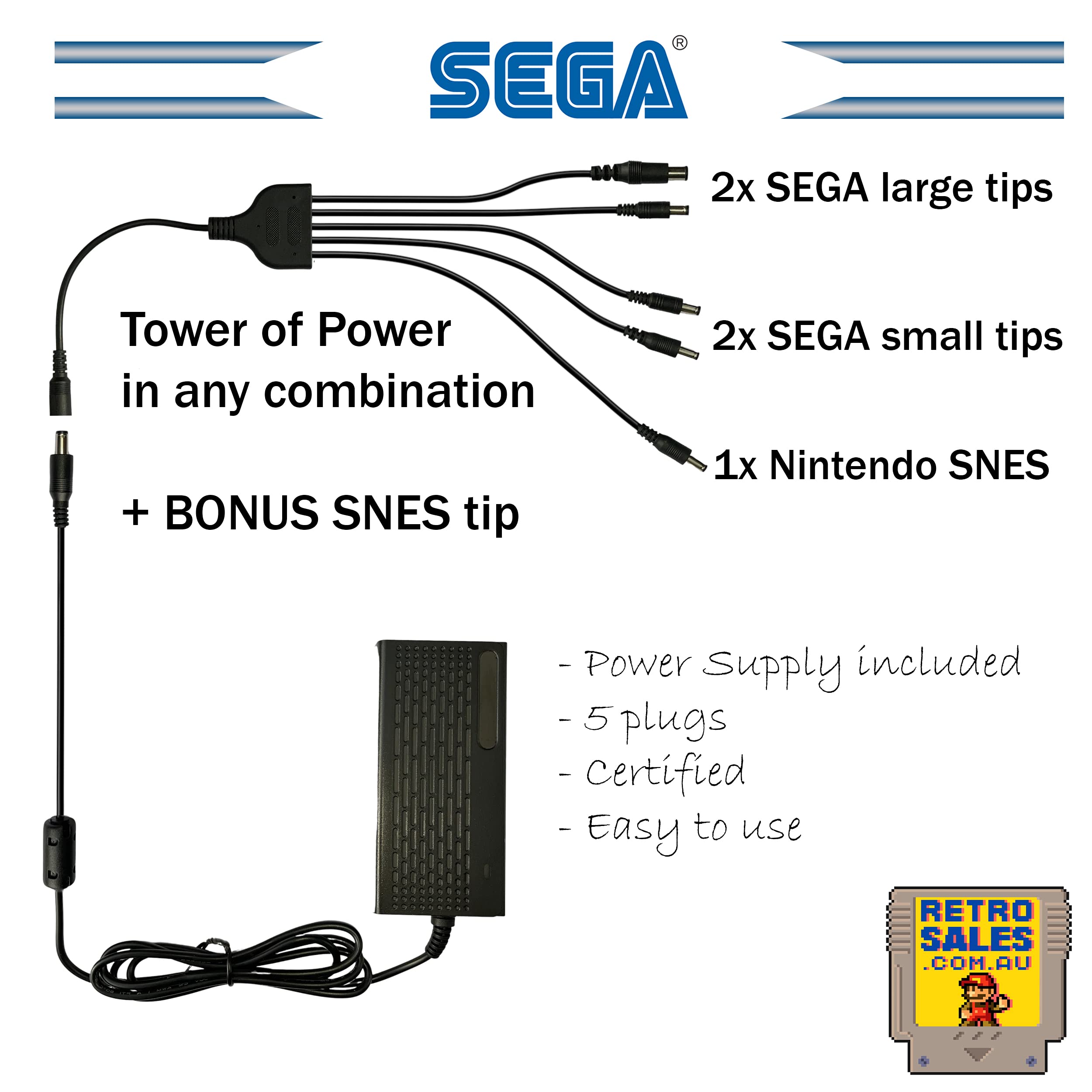 SEGA Tower Of Power Supply All-in-One Adapter Cable for Genesis CD 32x + SNES RSU0903000