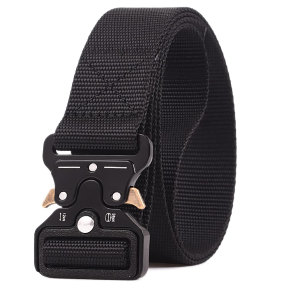 VISDEA Mens Tactical Belt Quick Release Black Canvas Belts For Men (Black, 125cm Suit for pant size < 43 inch)