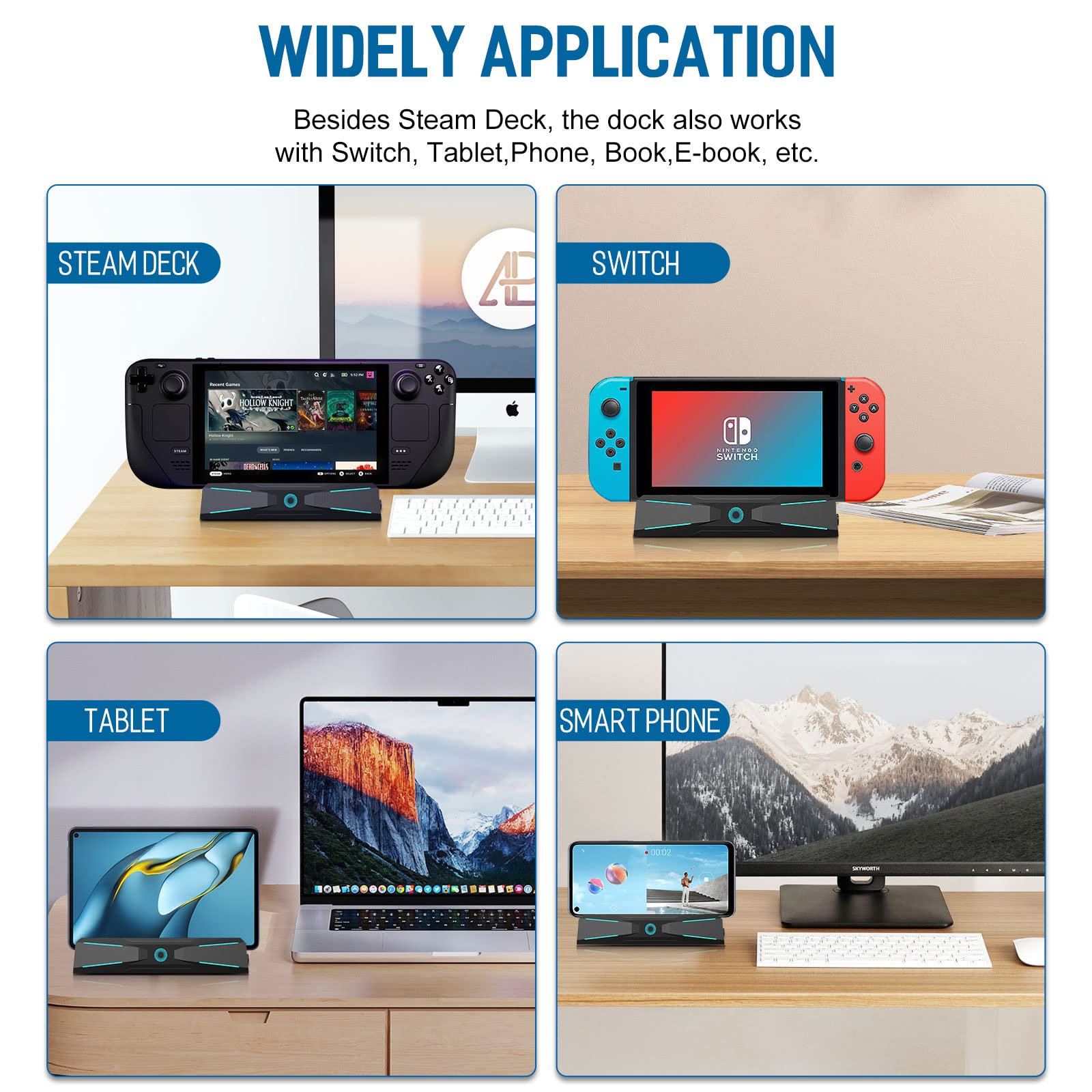 TV Docking Station Compatible for Switch Steam Deck 6-in-1 Hub Steam Deck Dock Switch Dock with 4 USB-A 3.0, HDMI, PD 3.0 Fast Charger USB-C, and Full Speed Charging USB-C Port Designed