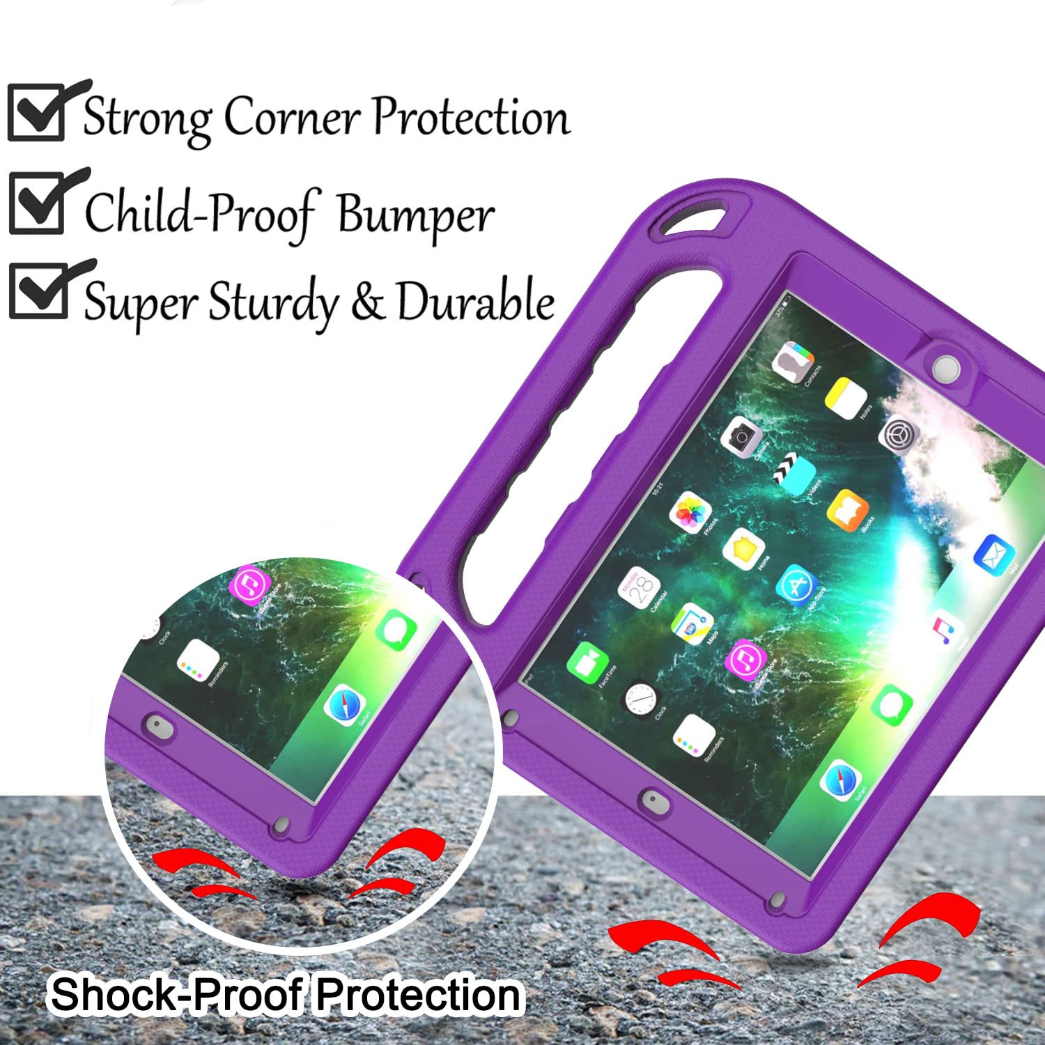 TIRIN 9.7-Inch Case, Kids Case for iPad 6th/5th Generation 2018/2017, iPad Air 1/2 & iPad Pro 9.7 Case with Built-in Screen Protector, Durable Shockproof Protective Cover with Handle Stand, Blue