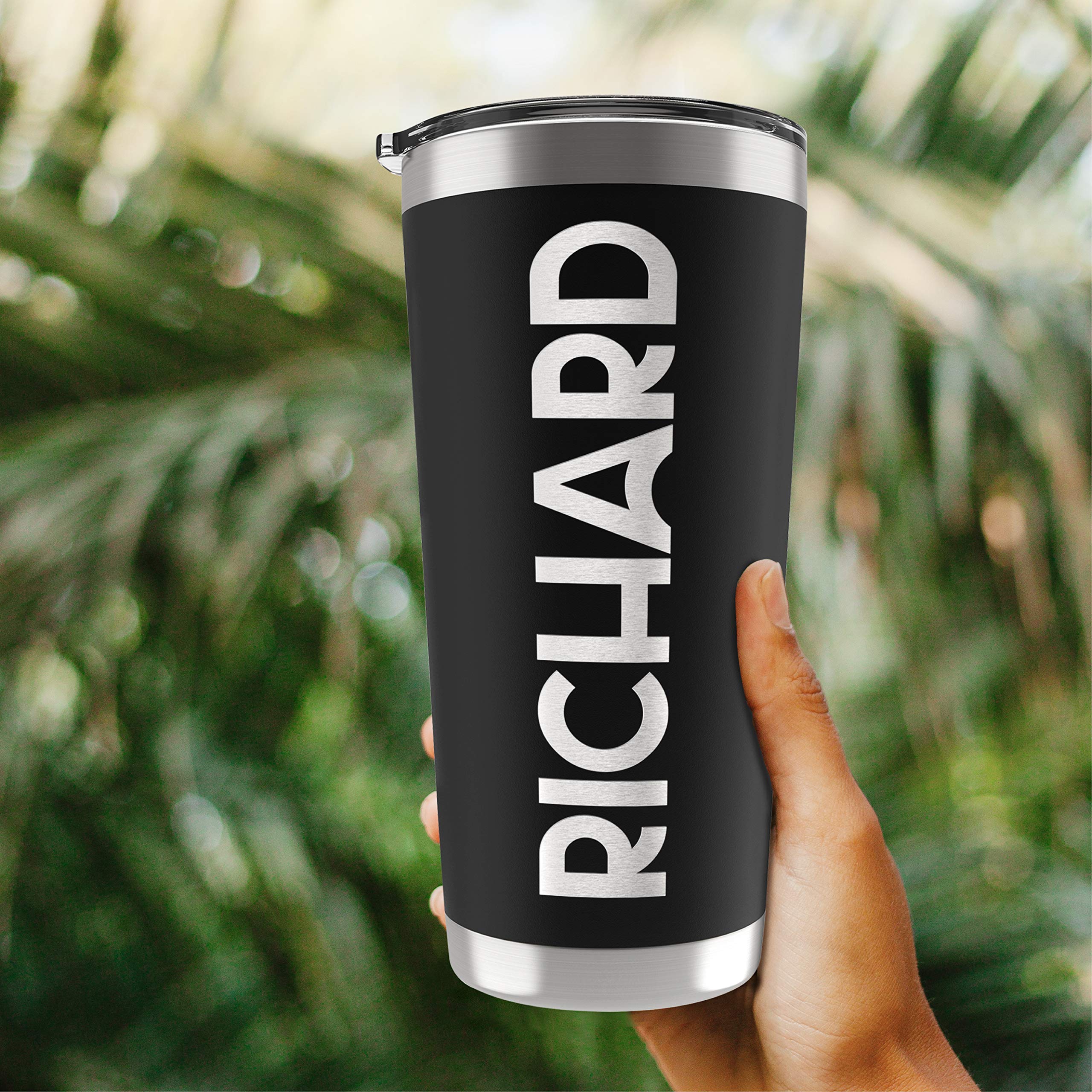 Personalized Gifts For Men - 20 Oz. Custom Tumblers w/Lid, Black - Insulated Travel Coffee Mugs - Optional Straw Set, Stainless Steel Double Wall Coffee Tumbler, Personalized Cups