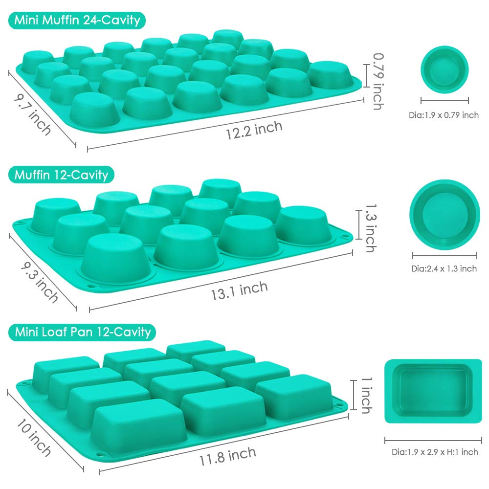Webake Silicone Baking Pans Set of 3, Silicone Bakeware Silicone Muffin Pan, Mini Cupcake Pan, Mini Brownie Pan, Silicone Molds Cake Baking Tray Combo Set