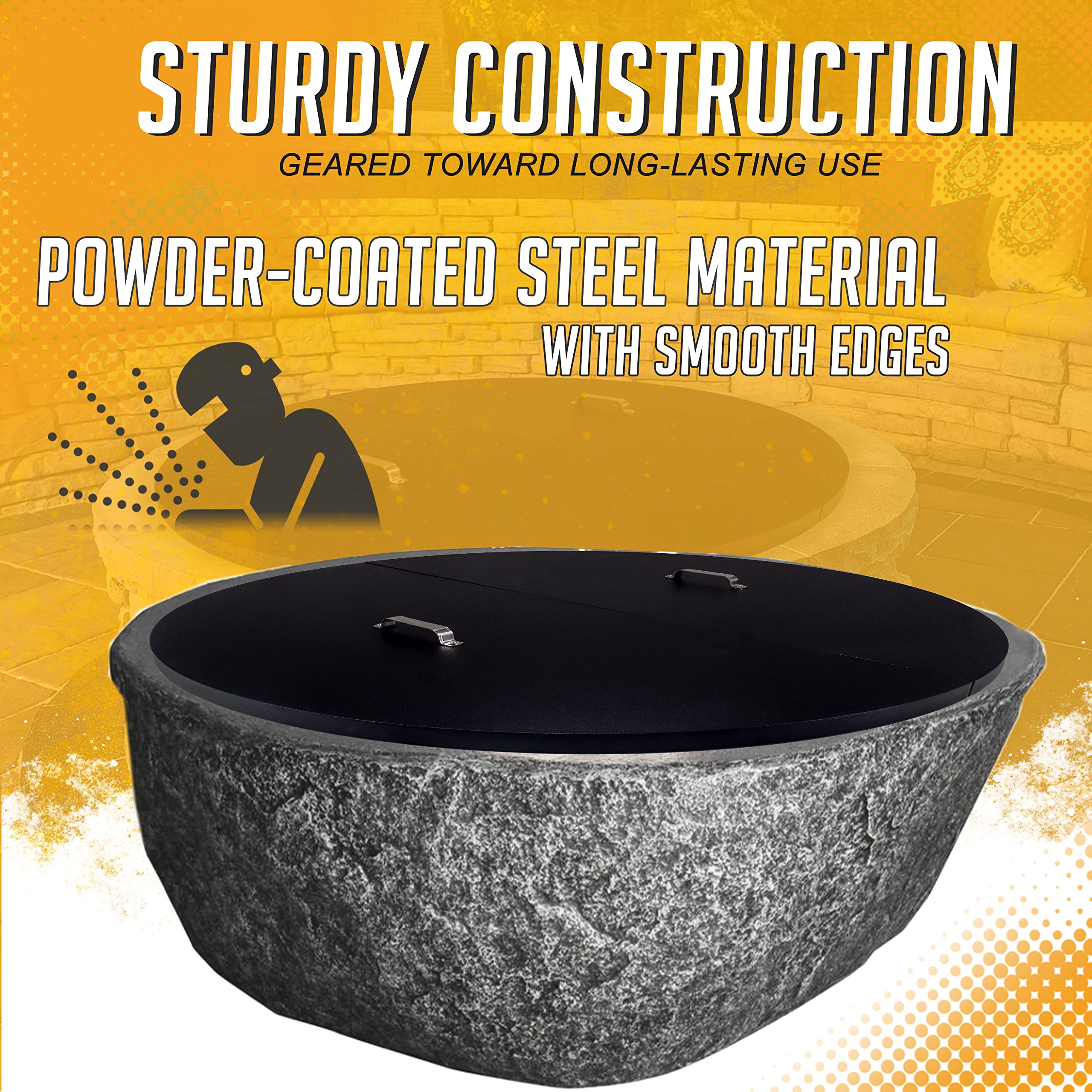 Simond Store Portable Fire Pit Cover Round, 42” inch Diameter Snuffer Lid Ring Steel, Fire Pit Pan Lid- 2 mm Thickness, with Handle