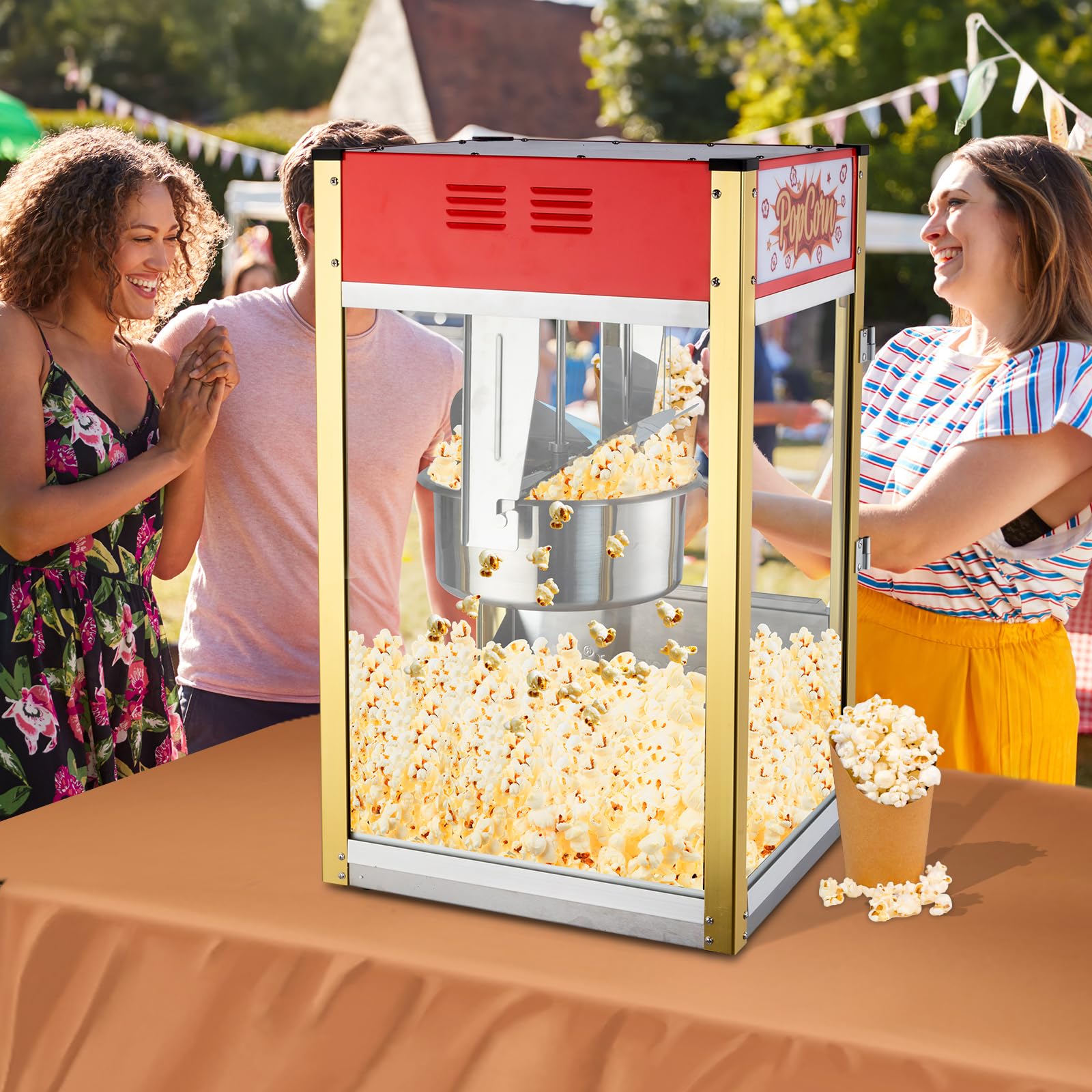 ROVSUN Commercial Popcorn Machine Movie Theater Style with 16 Ounce Kettle, Countertop Popcorn Maker Machine w/Stainless Steel Scoop, Oil Spoon & 3 Popcorn Cups (Red)