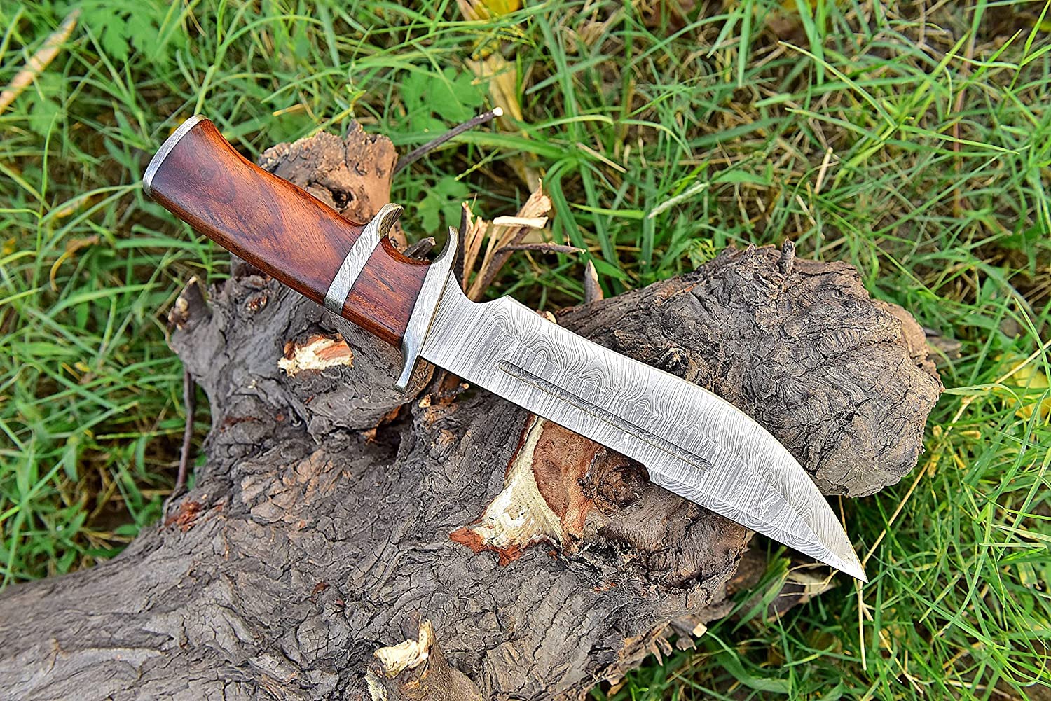 PSK76 - Damascus Hunting Knife, Handmade Full Tang Knife - Wood Handle Knife, Hand Forge