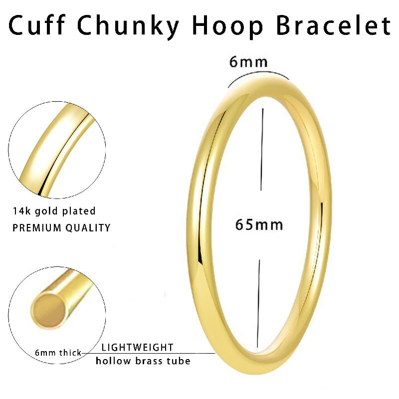 Women's Bangle Gold Cuff Bracelet Set, Stackable Dainty Simple 14K Gold Circle Chunky Bracelets Wrist Cuff Wrap Bracelet Minimalist Polished Finish Cuff Circle Bangle for Women