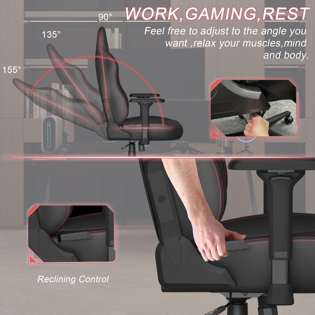 Office PC Gaming Chair Ergonomic Office Chair Desk Chair with Lumbar Support Flip Up Arms Headrest PU Leather Executive High Back Computer Chair for Adults Women Men (PU Black)